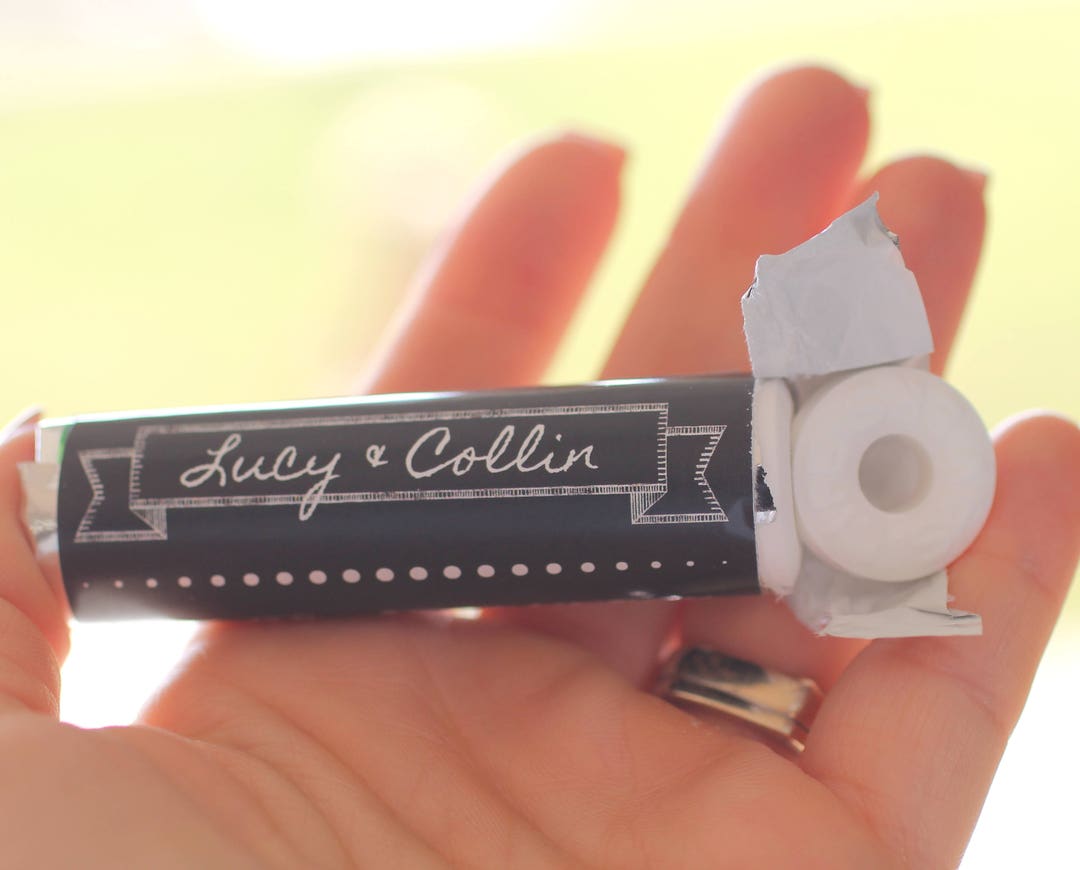 Wedding Favors, Wrapped Mint Rolls With Personalized Label, Chalkboard ...