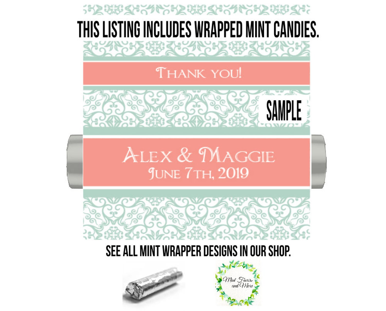 Mint Party Favors Wrapped Mint Rolls With Personalized Label - Etsy