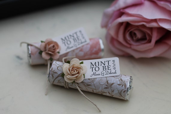 Set of 35 Favors Decorated Mints With Personalized Tag Blush | Etsy