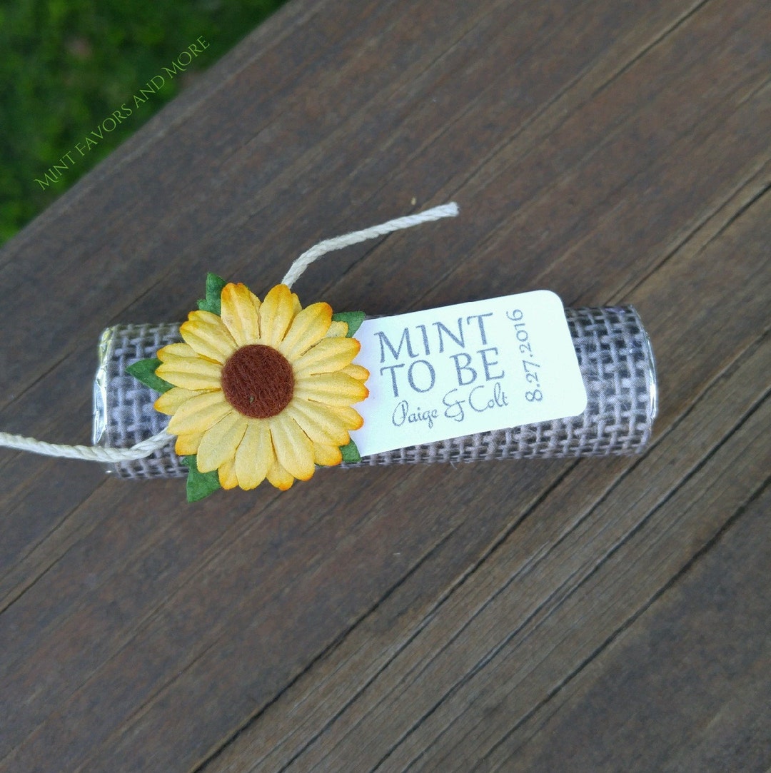 Sunflower Wedding Favors: Personalized Mint Rolls, Rustic Burlap (set ...