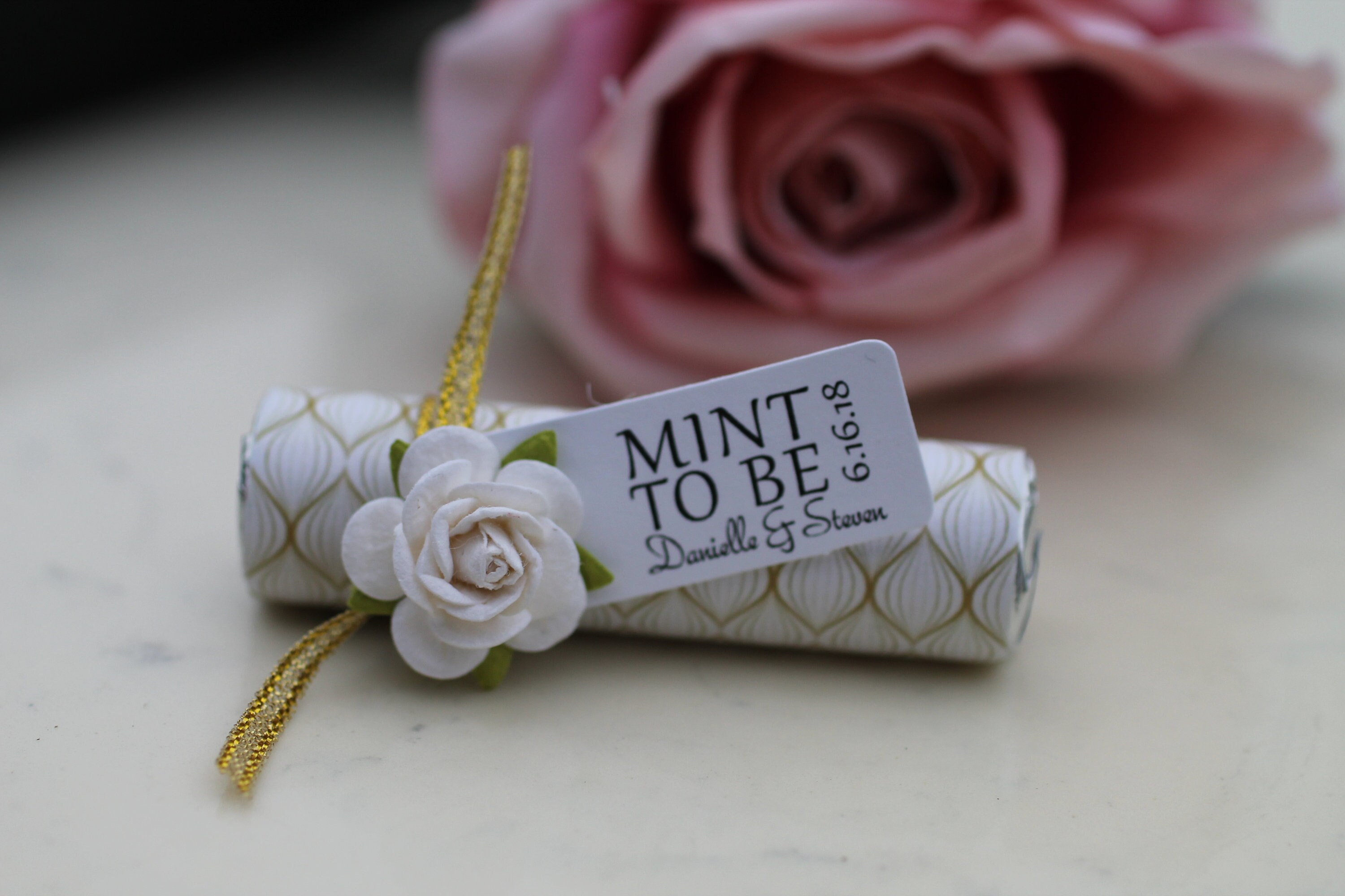 Gold Wedding Favors With White Roses Set of 24 Mint Rolls | Etsy