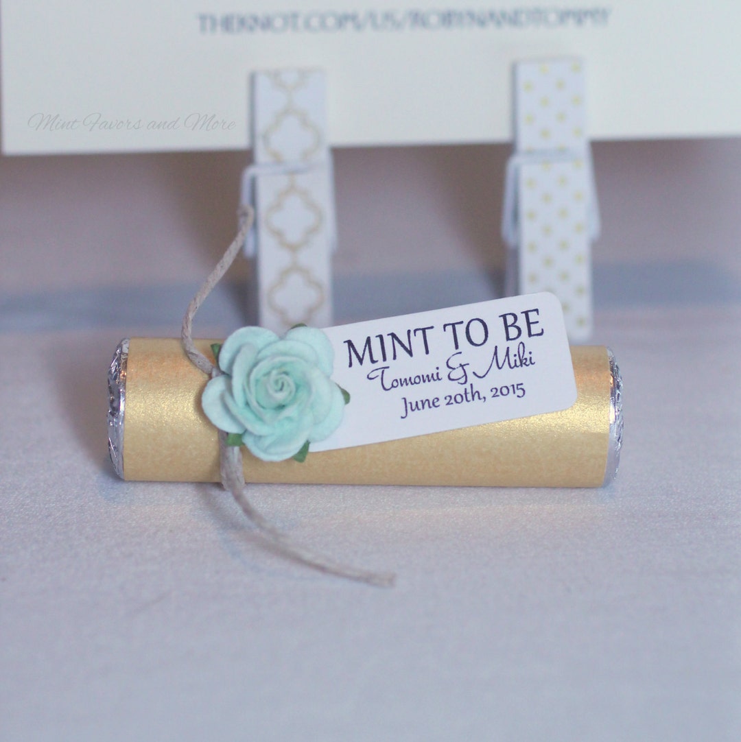 Mint and Gold Wedding Favors, Gold Wrapped Mints With Personalized ...