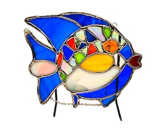 Rainbow Fish Stained Glass Mosaic Whimsical - Etsy