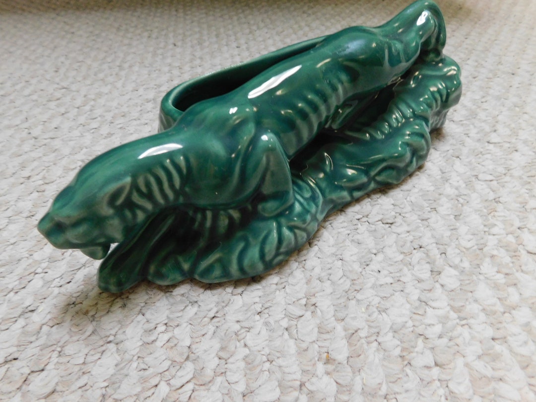 Vintage Jade Green Panther Leopard Cat Ceramic Planter 9 1/2" Long - Etsy