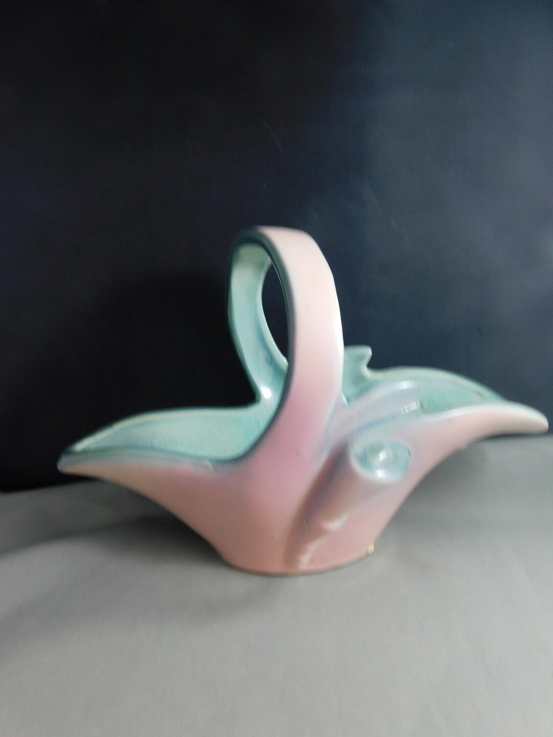 Vintage Hull Art Pottery Pink and Green Basket, Upright Spiral Shell ...
