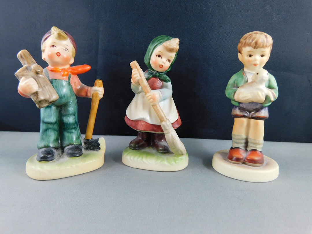 3 Goebel Hummel Porcelain Figurines Boy W/lamb #483 "signed Artist ...
