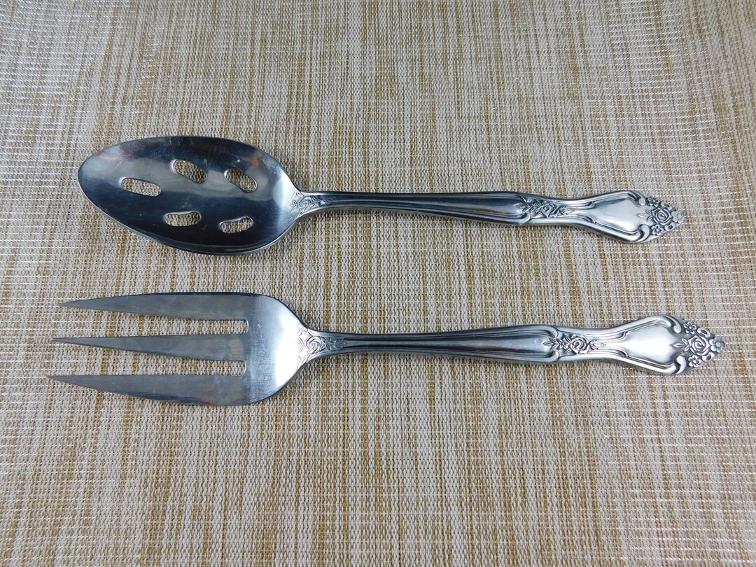 Vintage Spoon & Fork Set Imperial Stainless Steel Slotted Serving Spoon ...