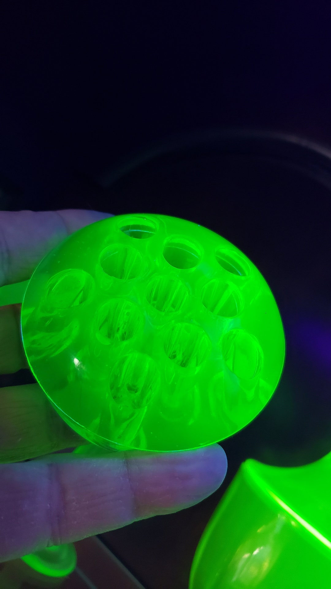 Vintage Green Uranium Glass Flower Frog or Pen Holder 11 Hole ...