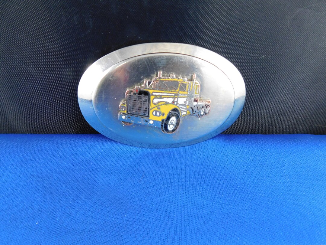 Vintage Peterbilt Gold Silver Trucker Belt Buckle 1970's Yellow Truck ...