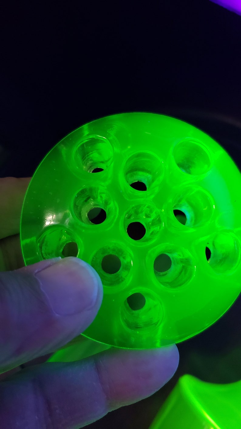 Vintage Green Uranium Glass Flower Frog or Pen Holder 11 Hole - Etsy