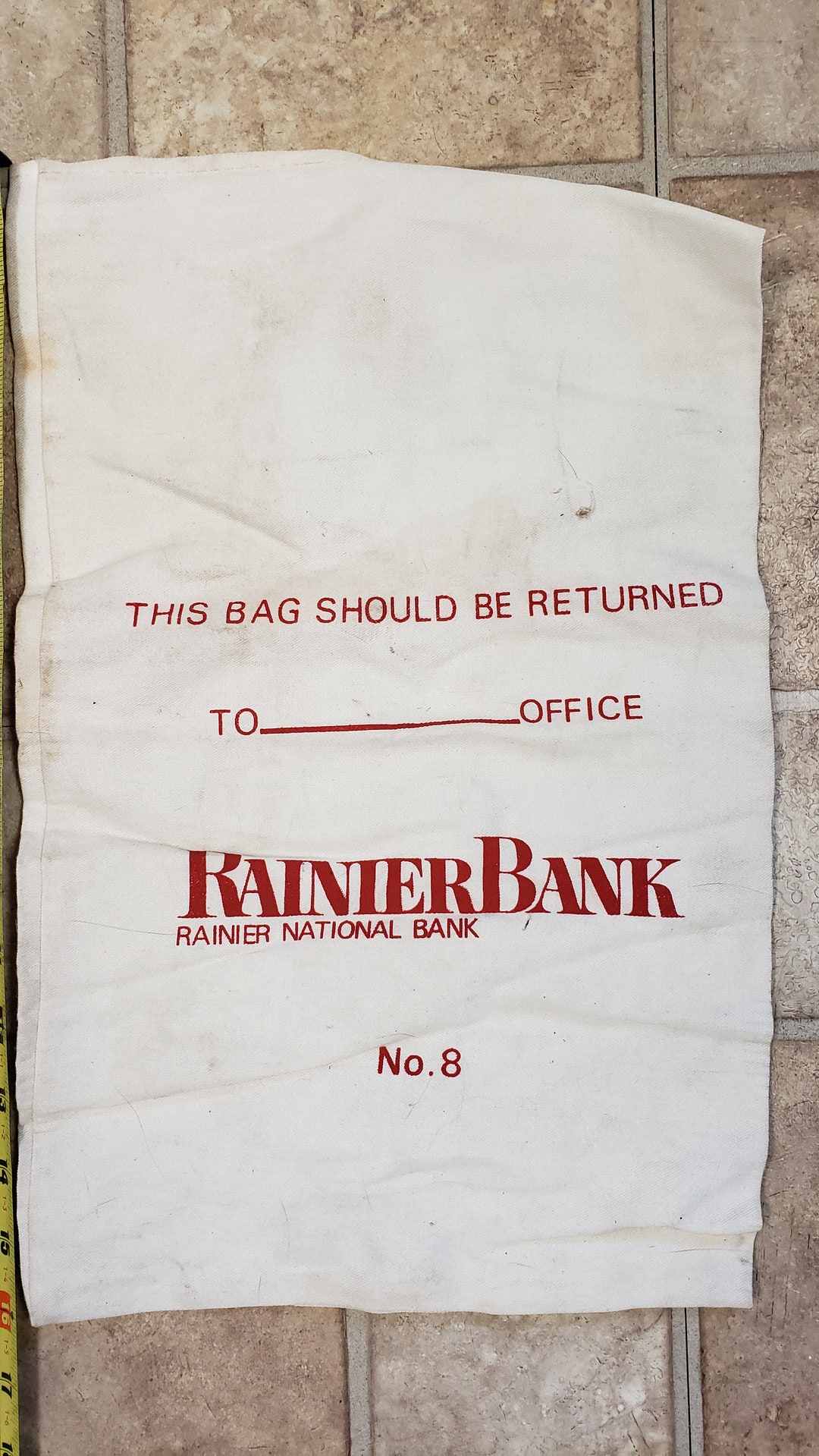 Vintage Canvas Bank Bag, " Rainier Bank National Bank", No. 8 Bank ...