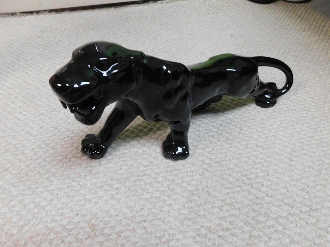 Vintage Black Panther Jaquar Cat Ceramic Figurine 20" Long - Etsy