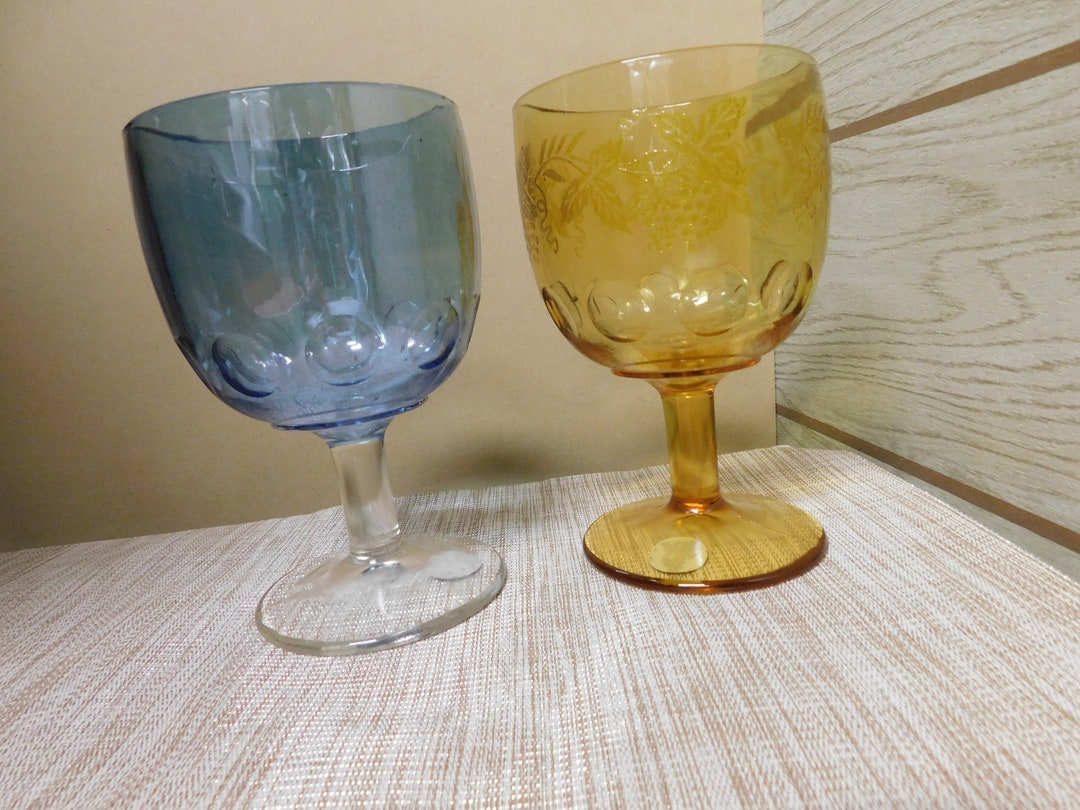 Vintage Carnival Glass Goblets Wine Water Thumbprint Goblets - Etsy