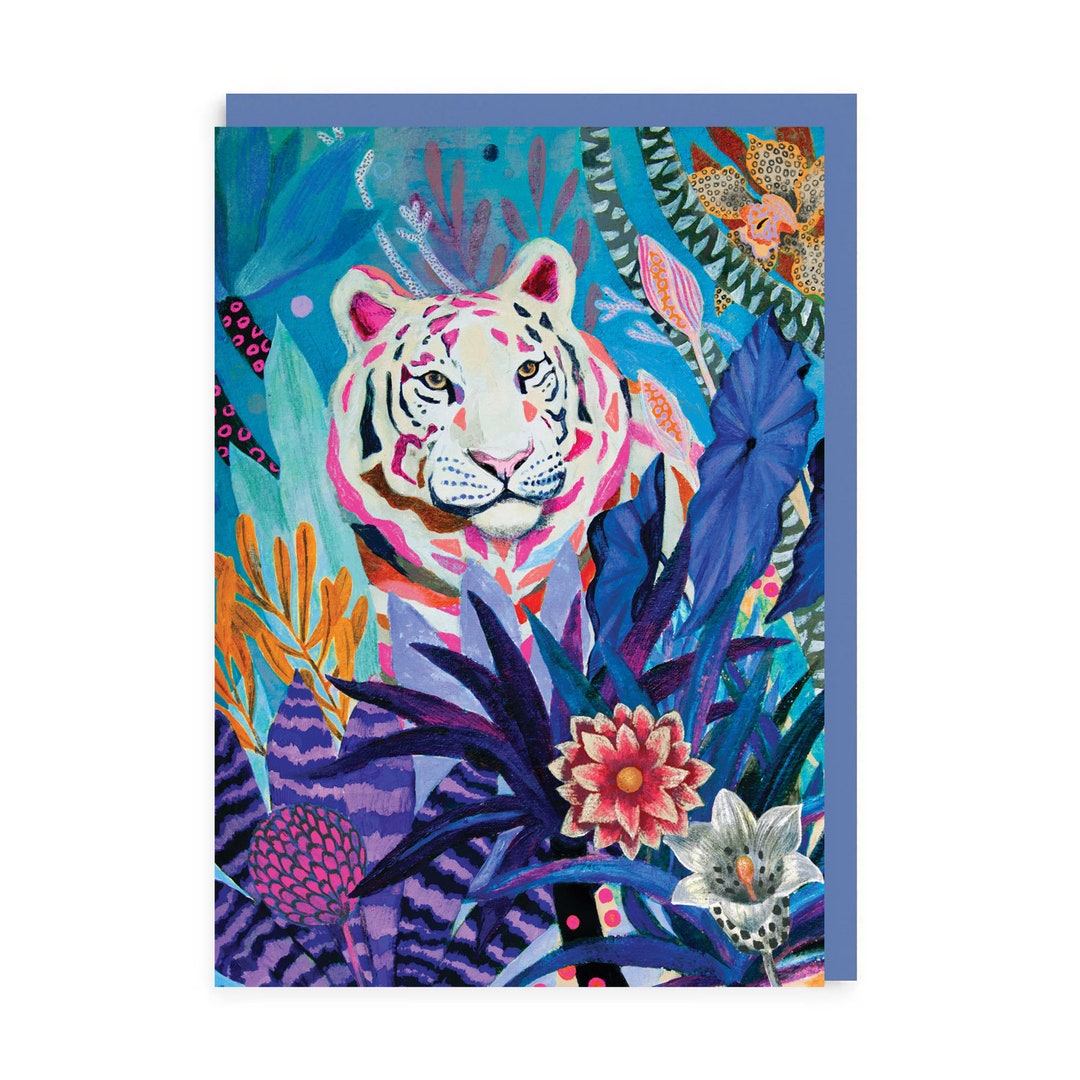 A White Tiger Greeting Card. Colourful Magical Jungle - Etsy