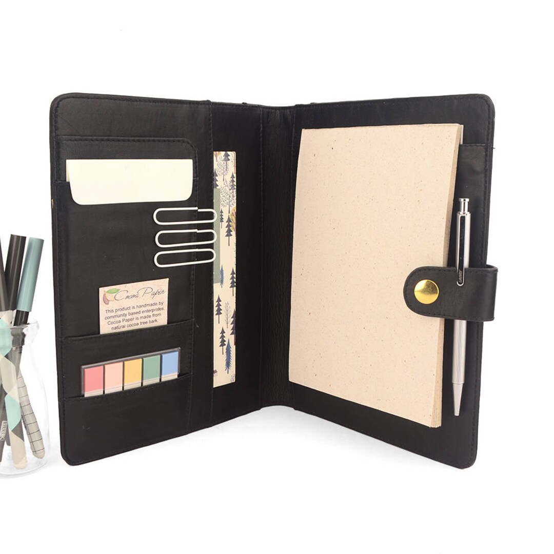 STUD A5 Leather Padfolio / Portfolio Multiple Pockets, Snap Closure ...
