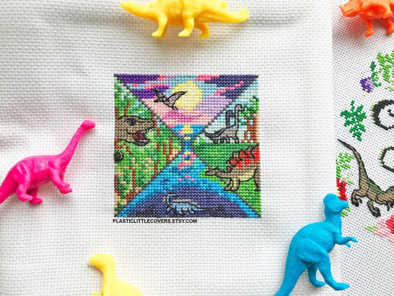 Dinosaur Cross Stitch Pattern PDF - Dinosaurs! - Mino Dino Scene ...