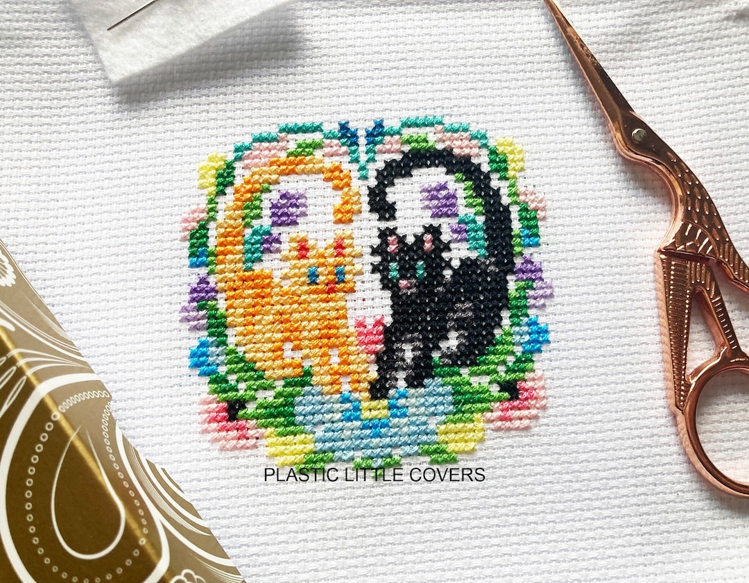 Modern Cat Cross Stitch Pattern PDF - Love Cats - Ginger and Black Cat ...