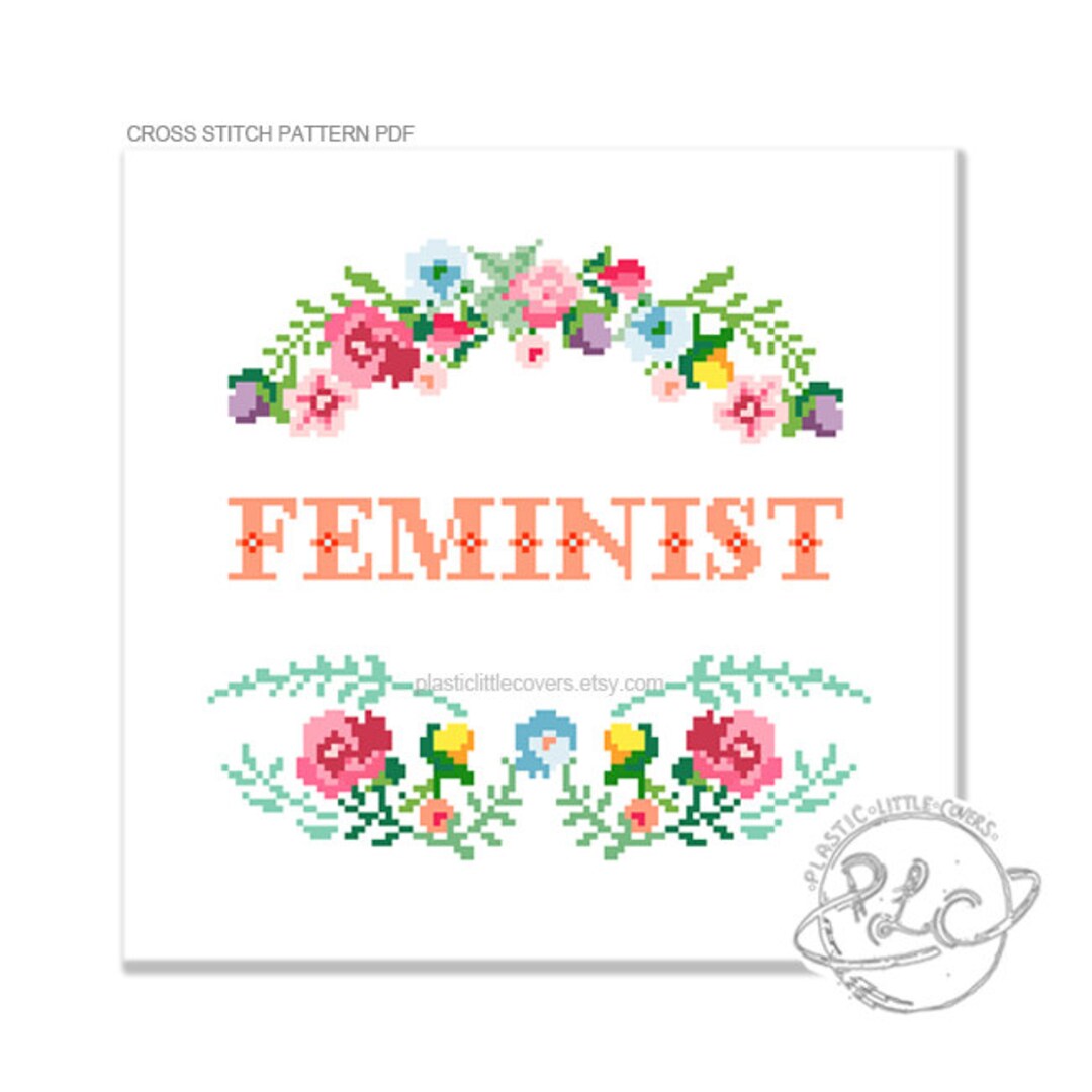 Modern Cross Stitch Pattern PDF - Feminist - Cute Bright Floral Wreath ...