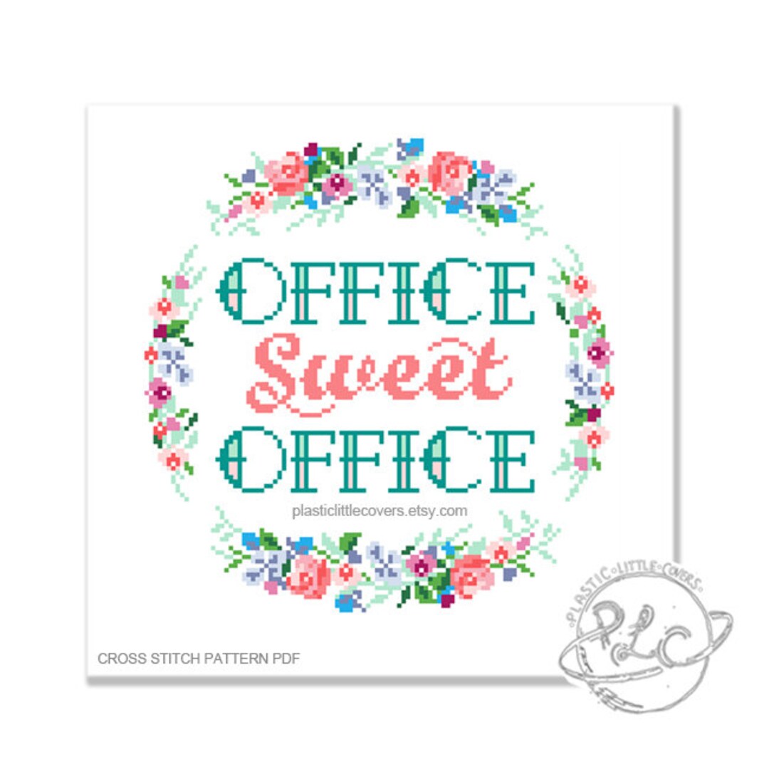 Modern Cross Stitch Pattern PDF - Office Sweet Office - Floral Funny X ...