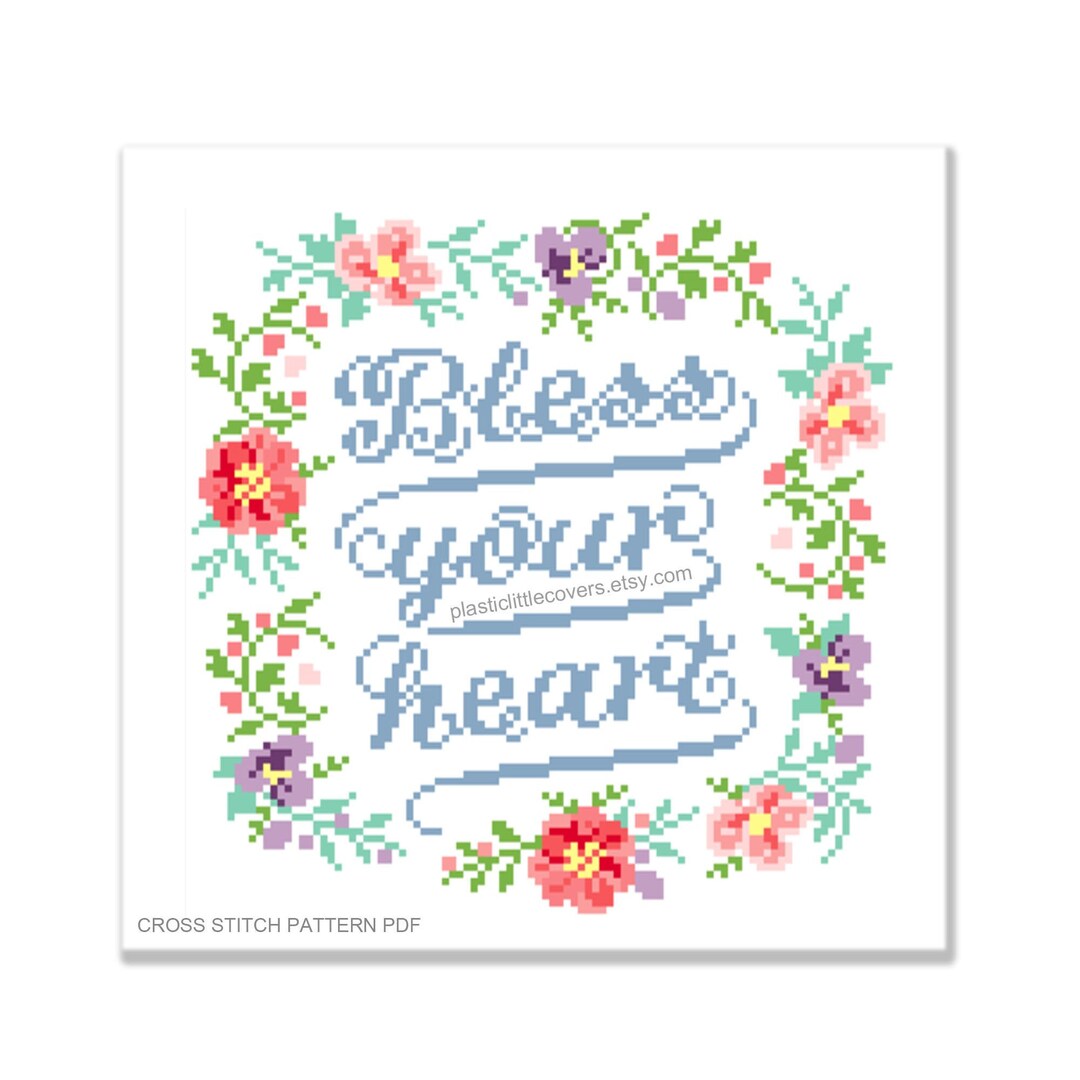 Modern Cross Stitch Pattern PDF - Bless Your Heart - Funny Sassy Floral ...