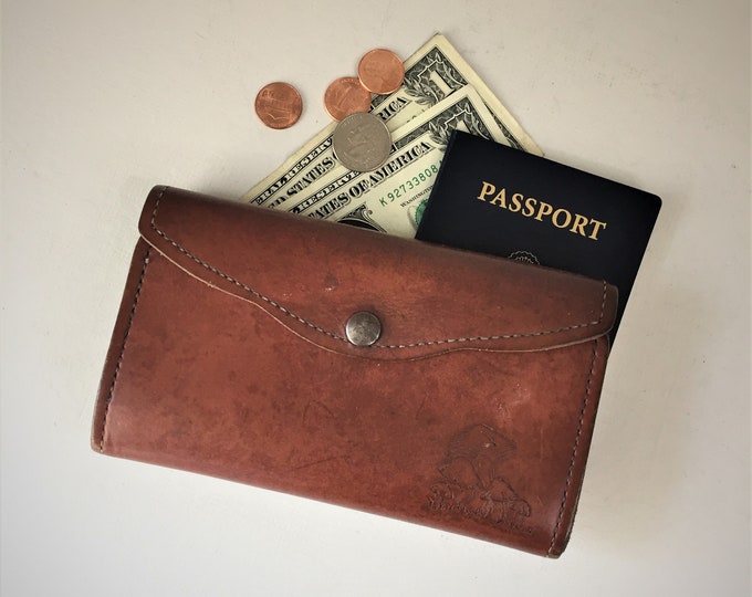 Vintage 1970s Leather Checkbook or Travel Wallet | Embossed Leather ...