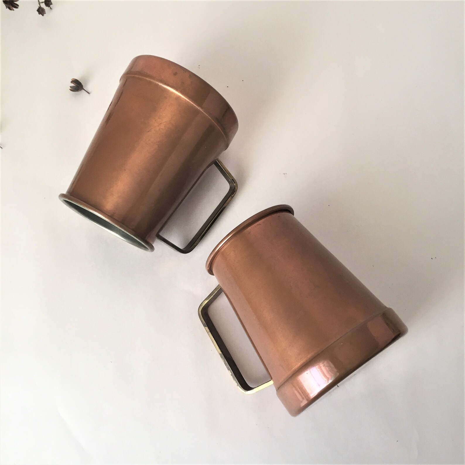 Vintage Copper on Tin Tankards With Brass Handles a Pair Two | Etsy