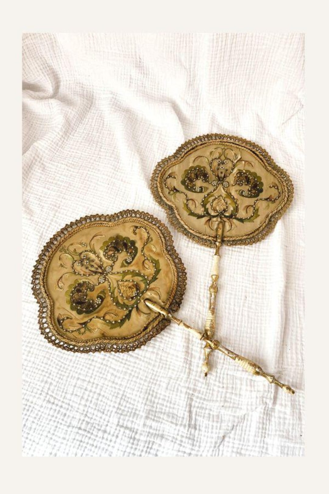 Antique 19th Century Hand-held Silk Face Screens a Pair 1800s Ladies ...