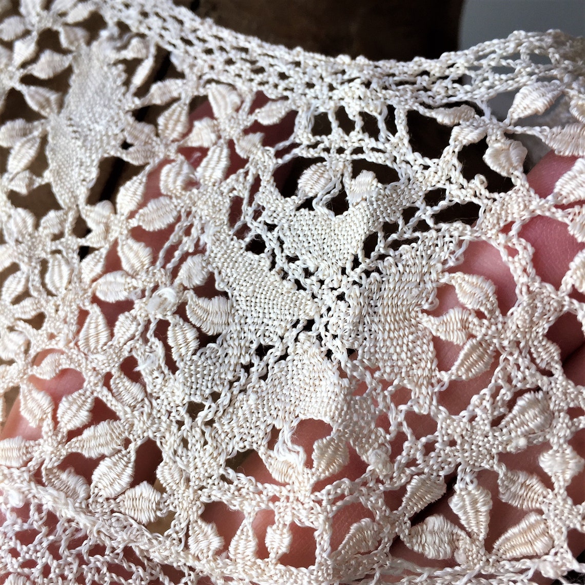 Vintage Ecru Silk Lace Maltese Collar | Hand Crafted Wide Collar for ...