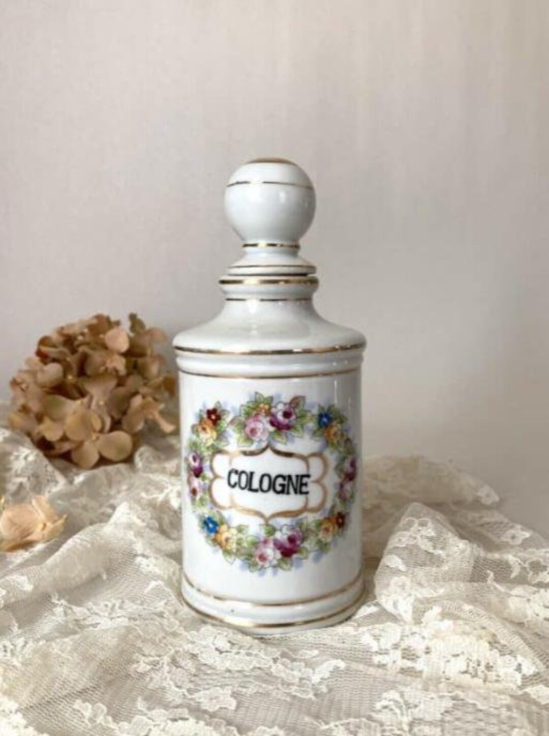 Vintage Porcelain Cologne Bottle Apothecary Style With Floral Design ...