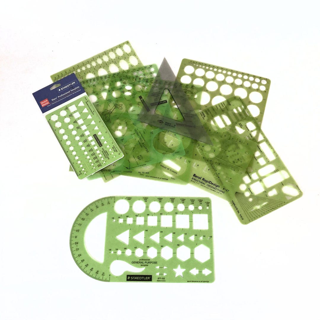 Vintage Drafting Templates Staedtler Berol Template Designs Pickett ...