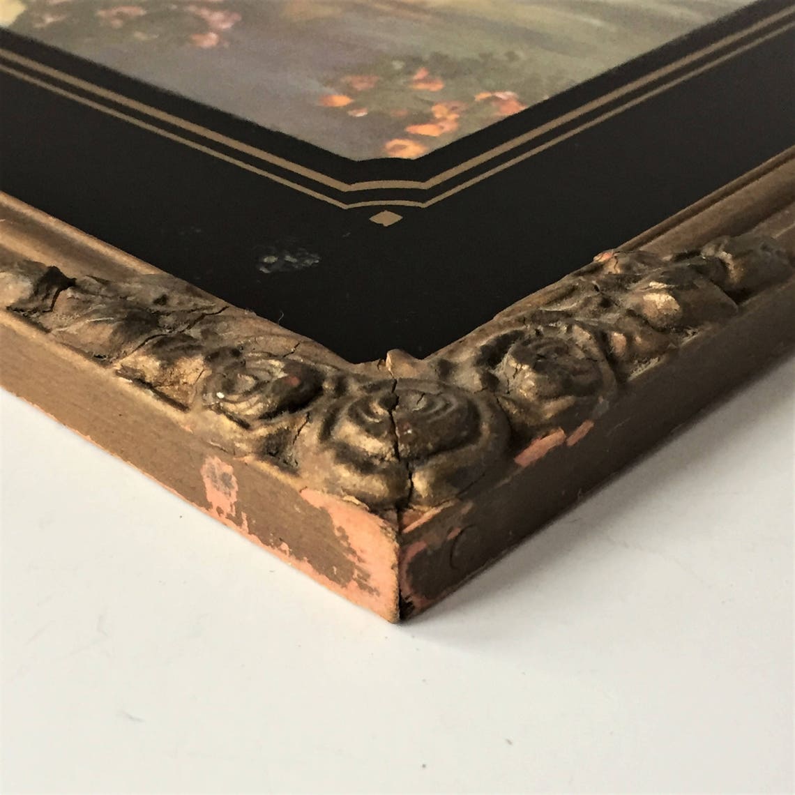 Large Reverse Painted Frame Vintage Framed Print Black and - Etsy