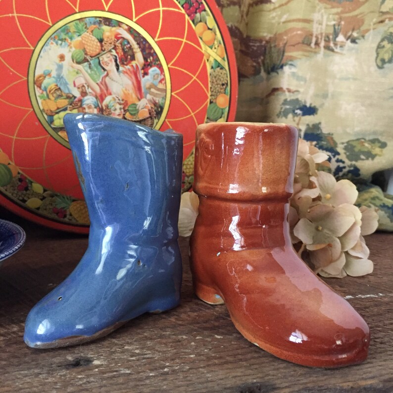Vintage Miniature Ceramic Boots Blue and Rust Collectible - Etsy