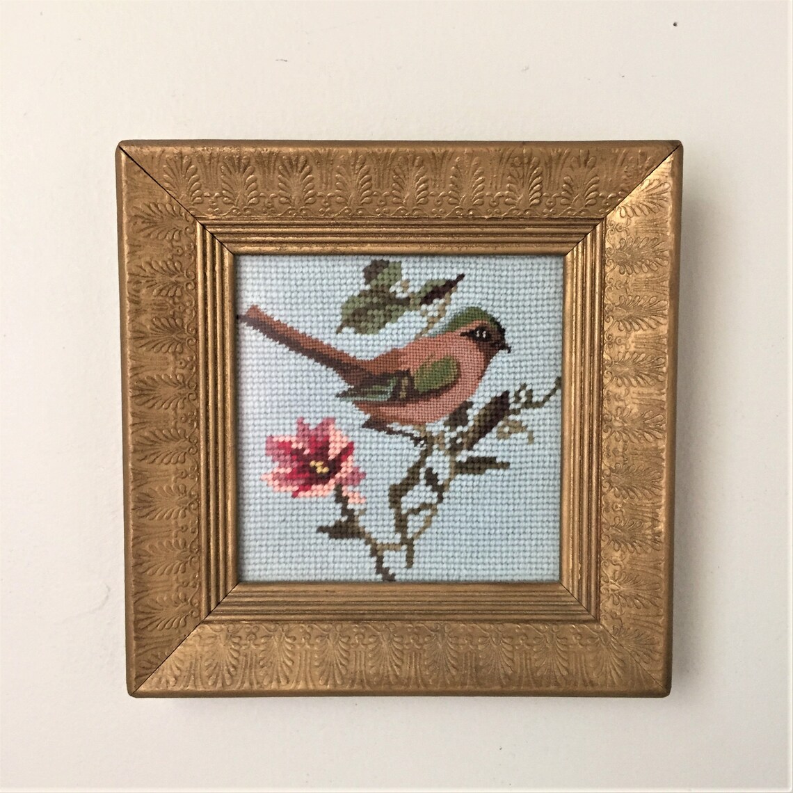 Vintage Framed Needlepoint Birds in Acanthus Leaf Gold Frames | Etsy