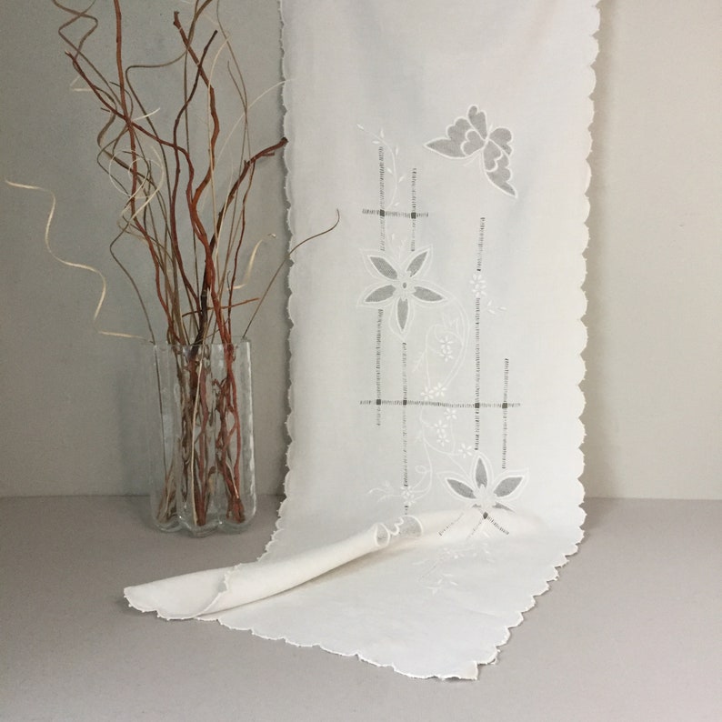 Vintage Cutwork Linen Table Runner | Etsy