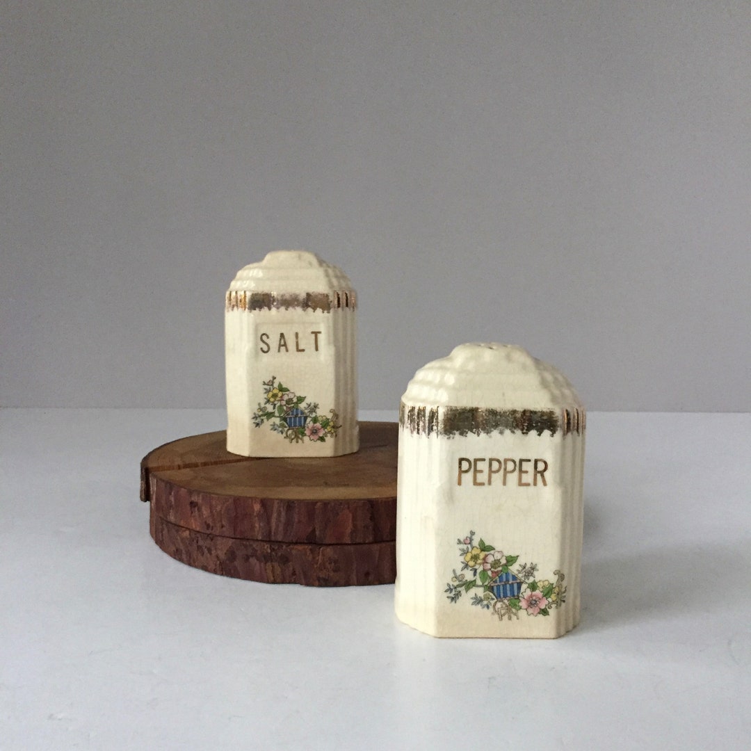 Art Deco Salt and Pepper Shakers, Vintage Stove Top Shakers, Skyscraper ...