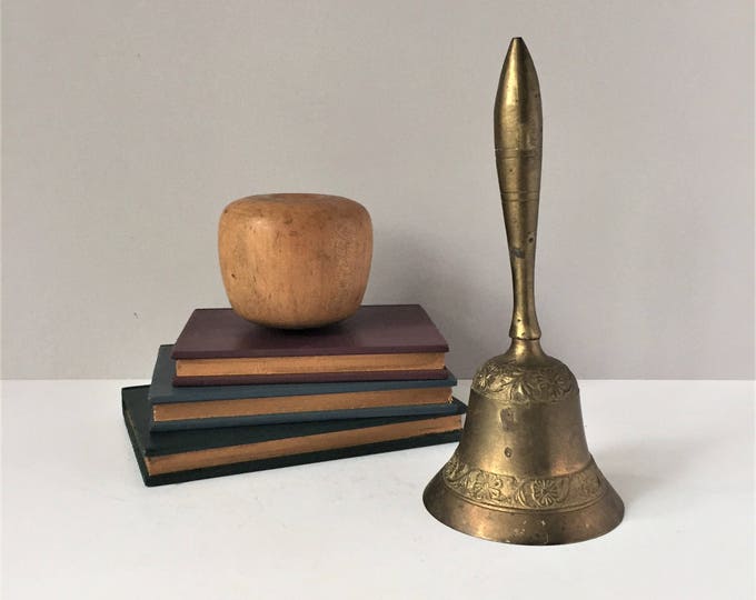 Etched Brass Bell, Vintage Hand Bell, Engraved Indian Handbell, Vintage ...