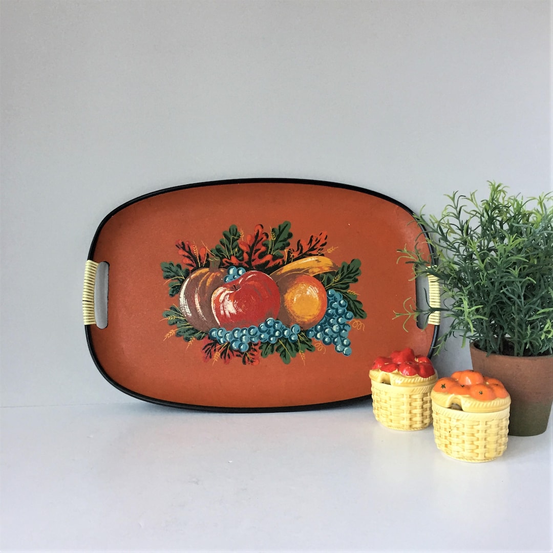1960s Tray, Vintage Serving Tray, Hand Painted Pressboard Fiberboard ...