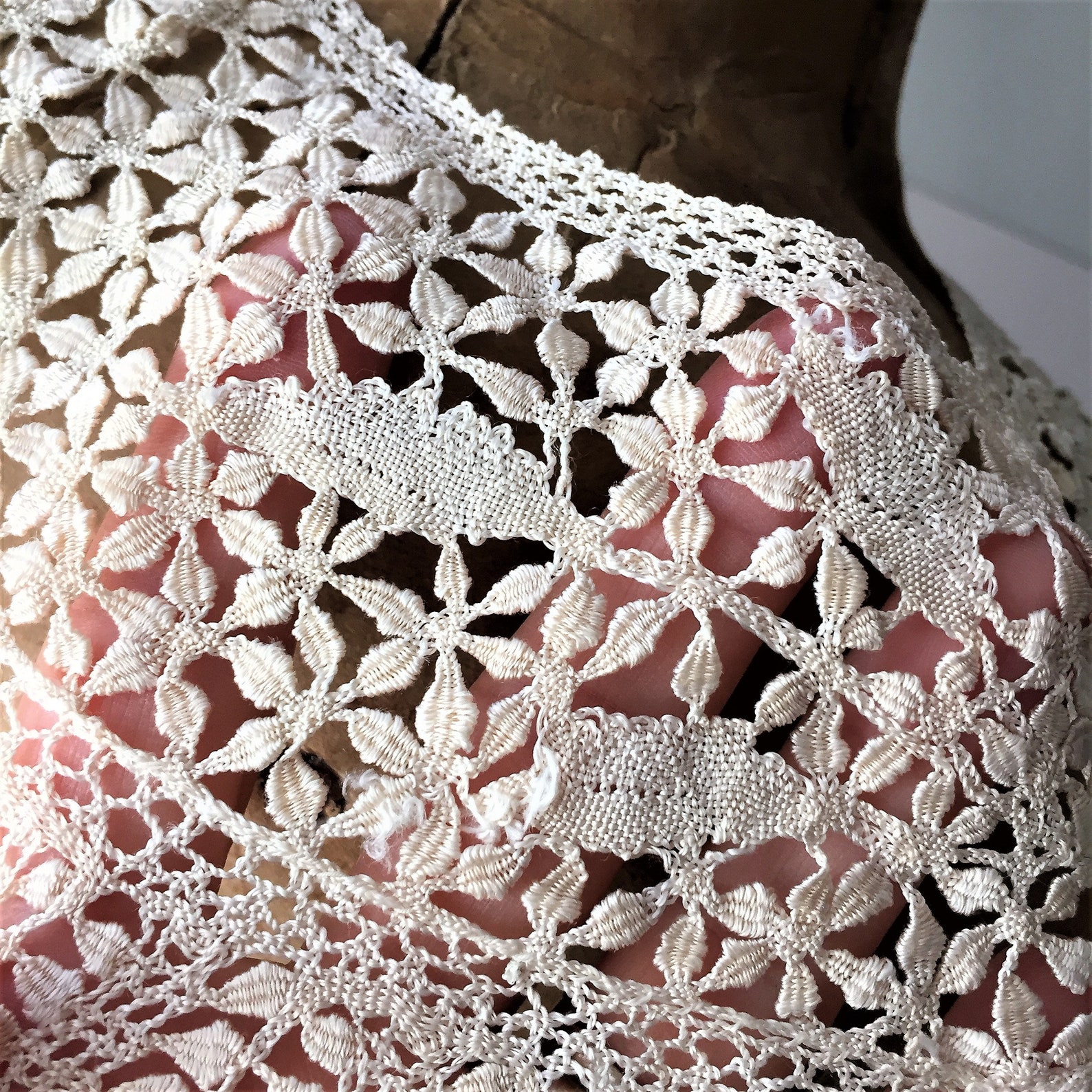 Vintage Ecru Silk Lace Maltese Collar | Hand Crafted Wide Collar for ...