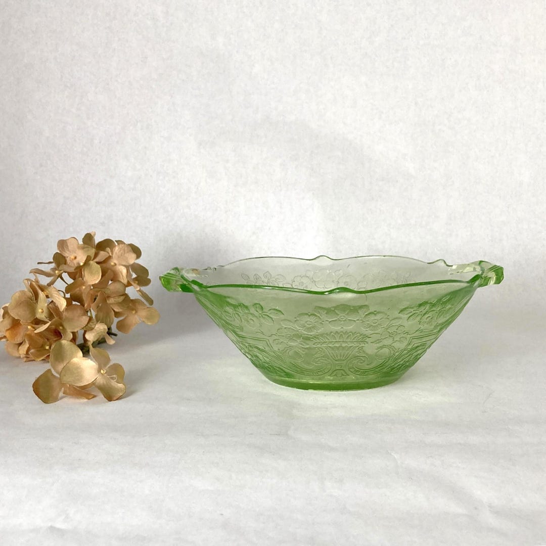 Vintage 1930s Lancaster Glass Debbra Pattern Bowl in Apple Green 9 ...