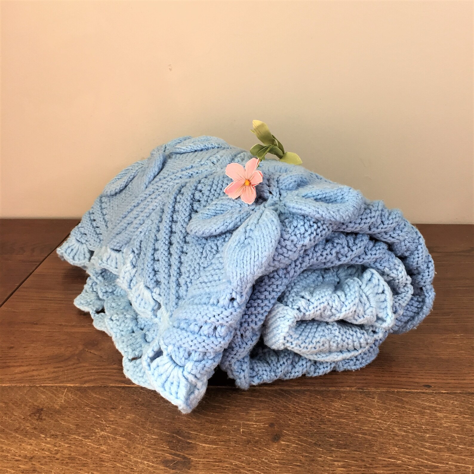 Vintage Afghan in Shades of Powder Blue With 3D Floral Motif | Etsy