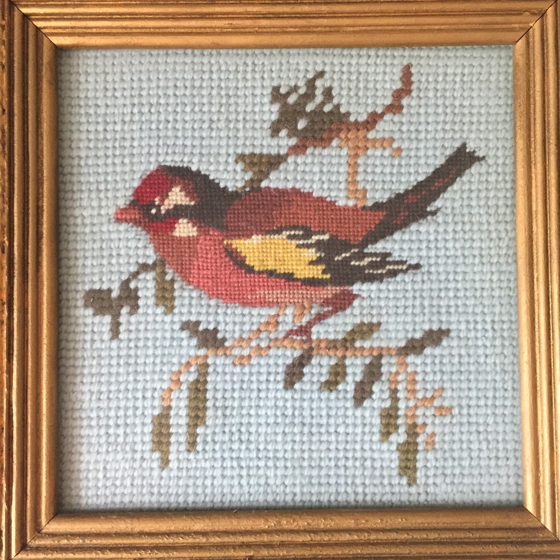 Vintage Framed Needlepoint Birds in Acanthus Leaf Gold Frames | Etsy