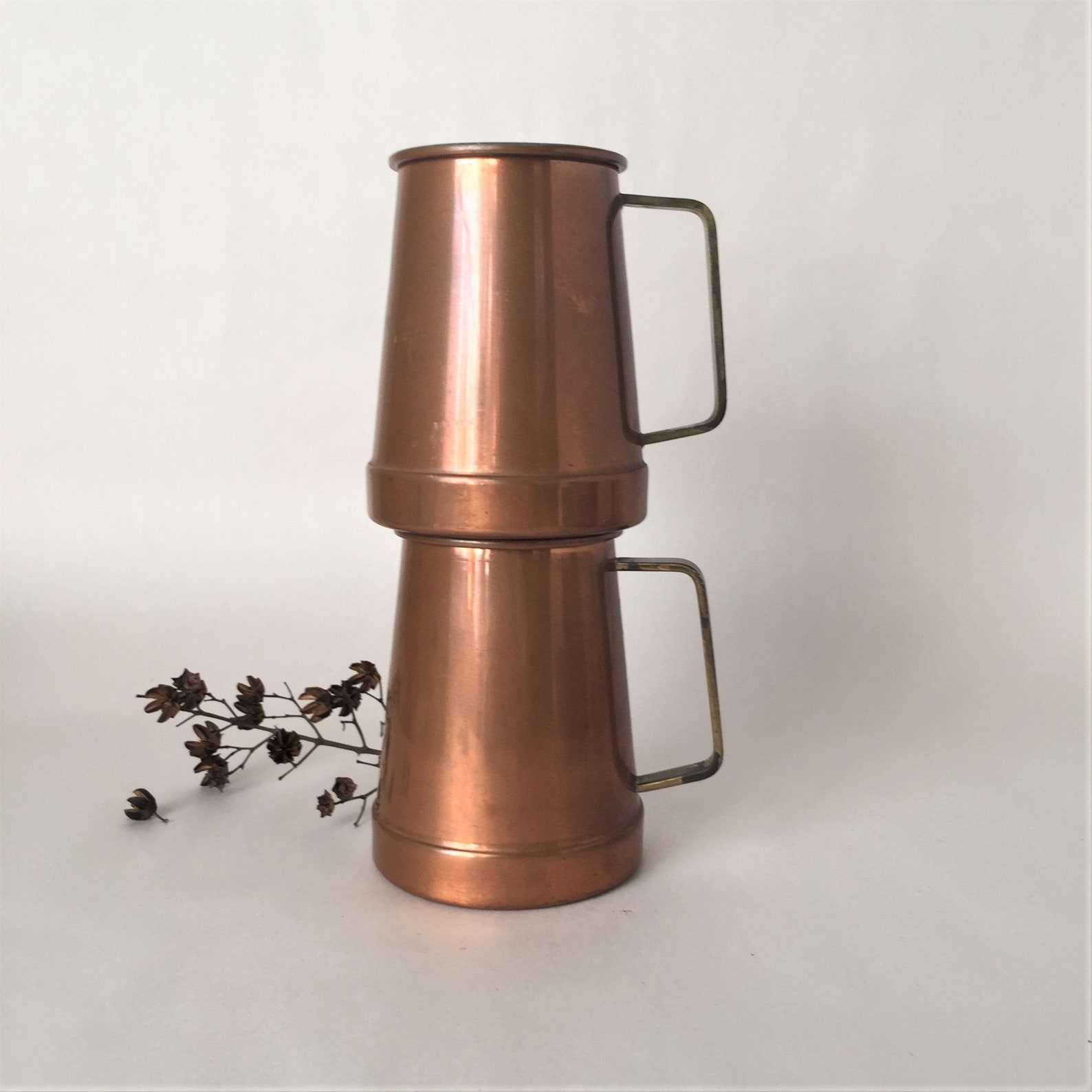 Vintage Copper on Tin Tankards With Brass Handles a Pair | Two Douro ...