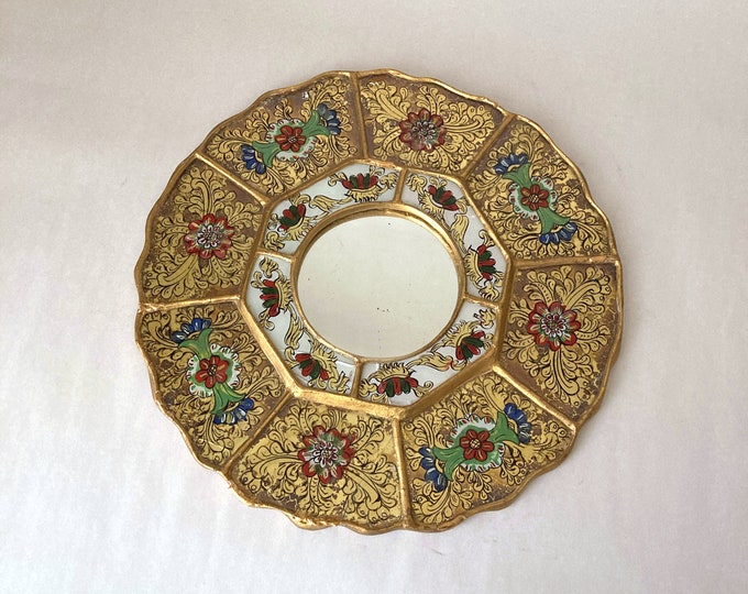 Vintage Reverse-painted Round Scalloped Mirror From Peru | Peruvian ...