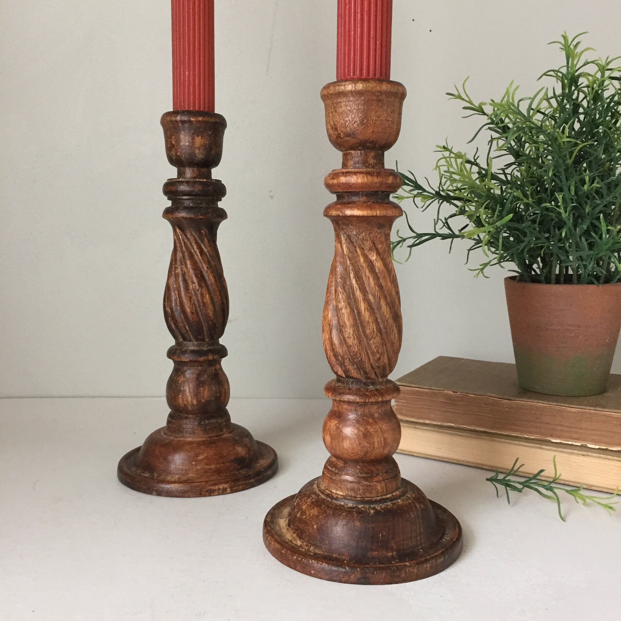 Vintage Hand Carved Wood Candlesticks a Pair Rustic Old | Etsy