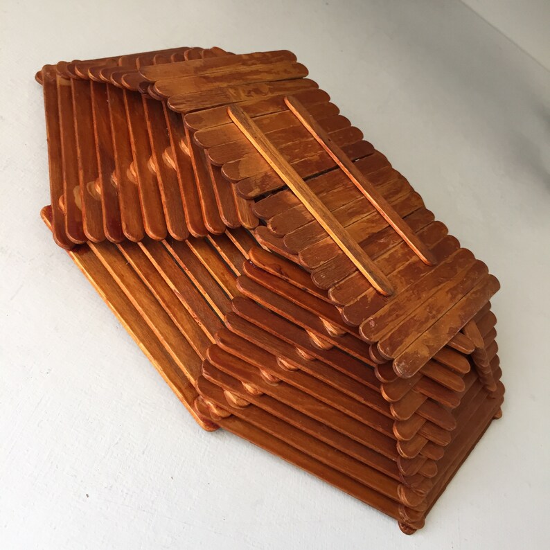 Vintage Folk Art Popsicle Stick Bowl with Hand Painted | Etsy