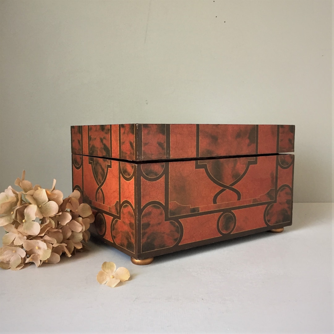 Vintage Faux Marble Paper Covered Box With Gold Bun Feet Storage Box ...