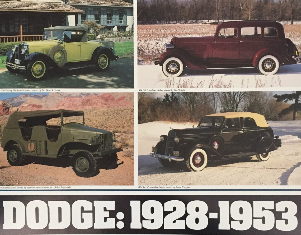 Vintage Dodge Classic Cars Poster 1928 to 1953 36 X 24 In. | 1980s ...