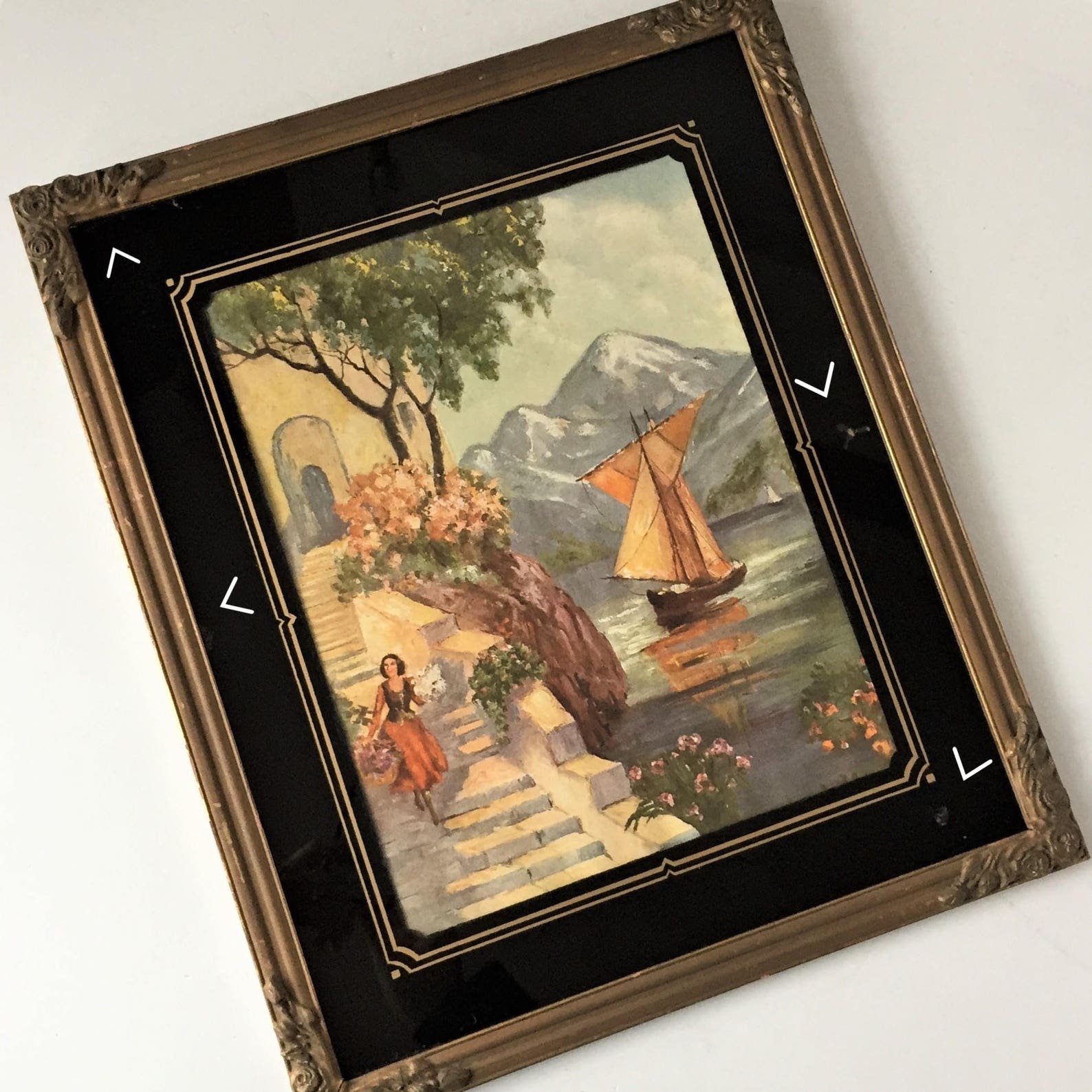Large Reverse Painted Frame Vintage Framed Print Black and - Etsy