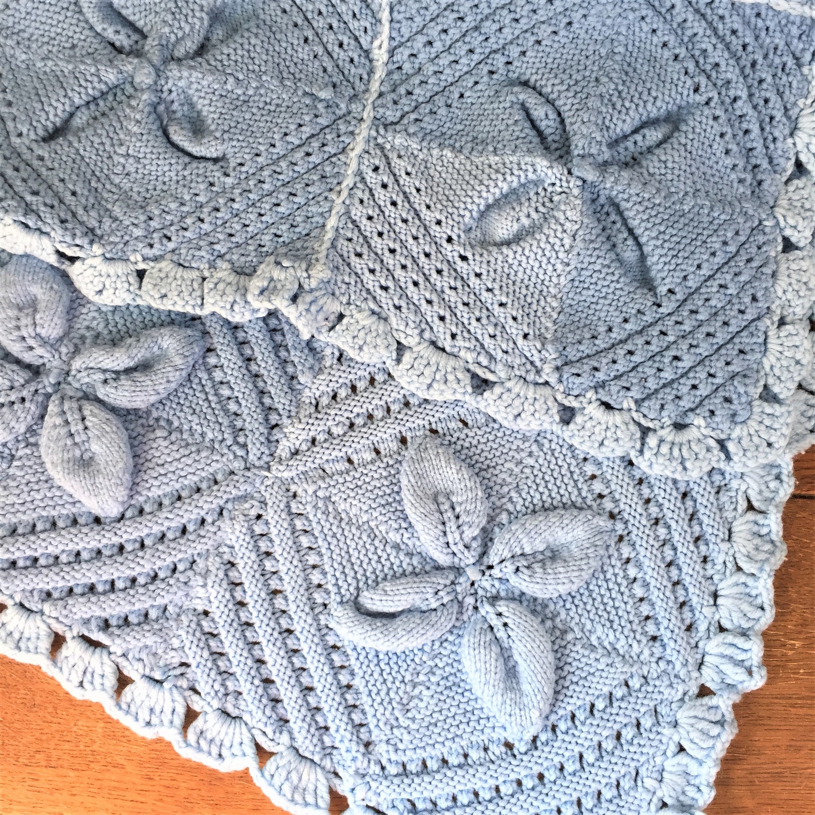 Vintage Afghan in Shades of Powder Blue With 3D Floral Motif | Etsy