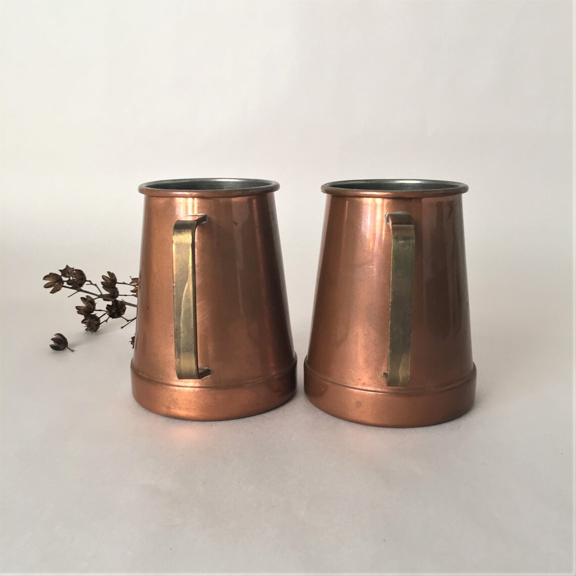 Vintage Copper on Tin Tankards With Brass Handles a Pair Two - Etsy